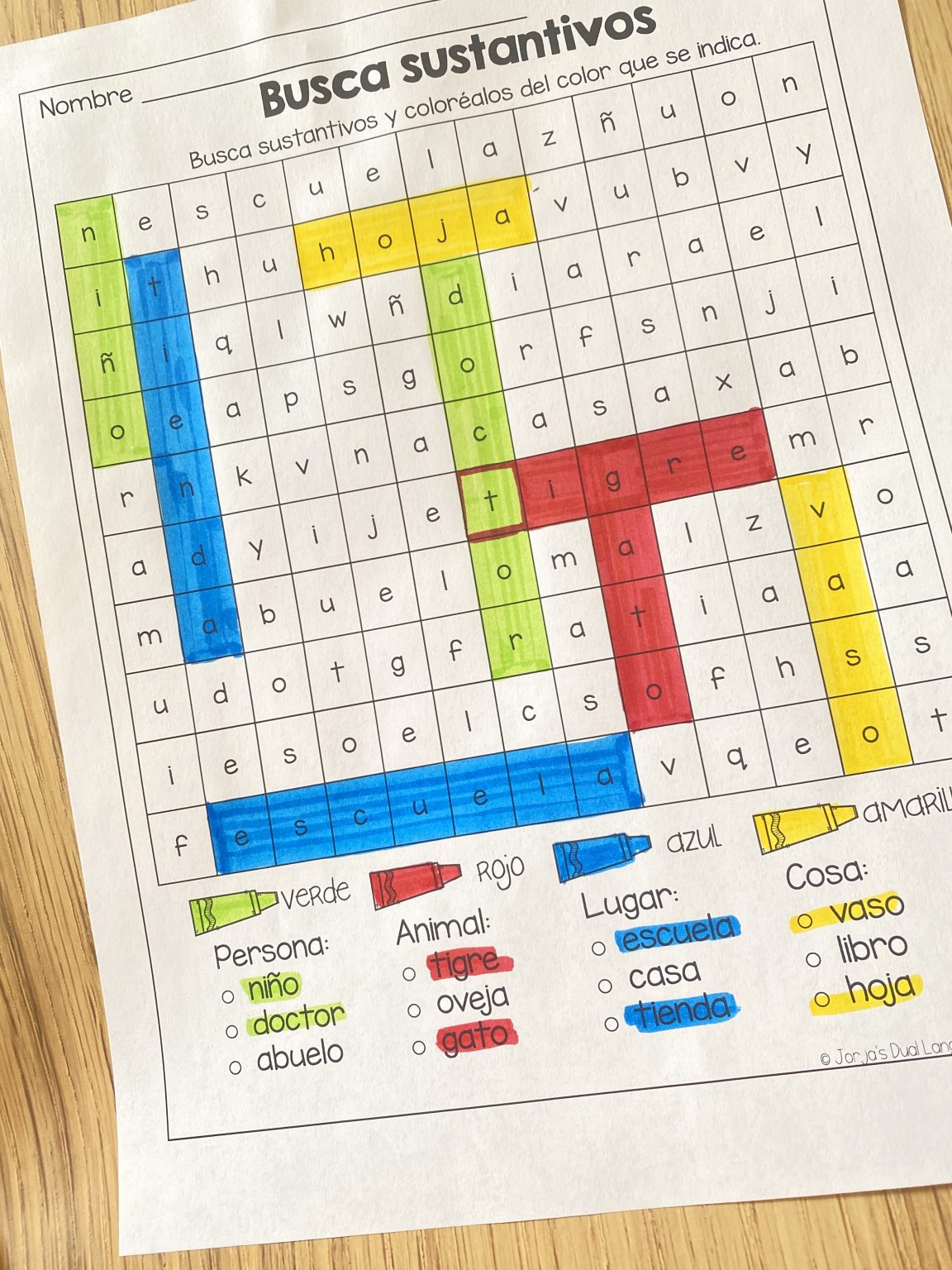 Actividades de sustantivos para niños - Jorja's Dual Language Classroom