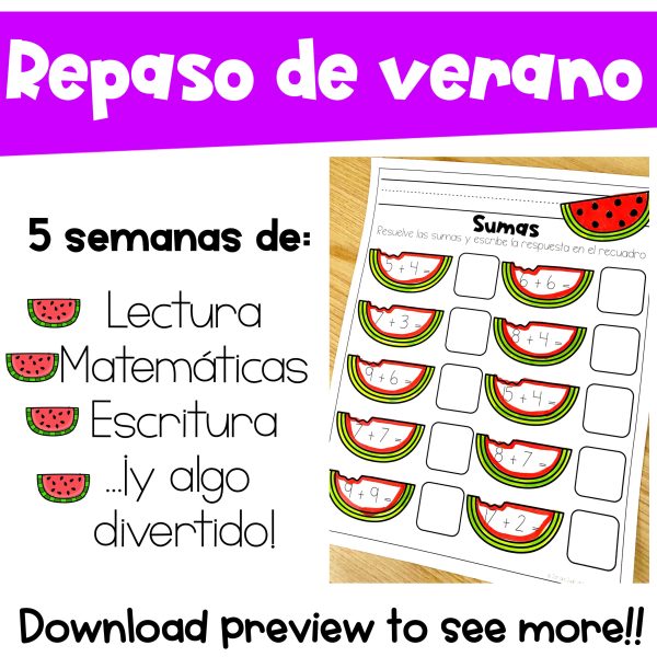 Repaso de kinder verano Kinder Summer Review in Spanish - Jorja's Dual ...
