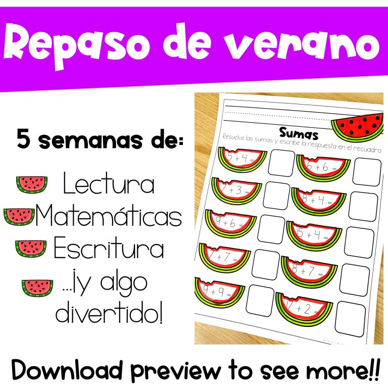 Repaso de kinder verano Kinder Summer Review in Spanish - Jorja's Dual ...