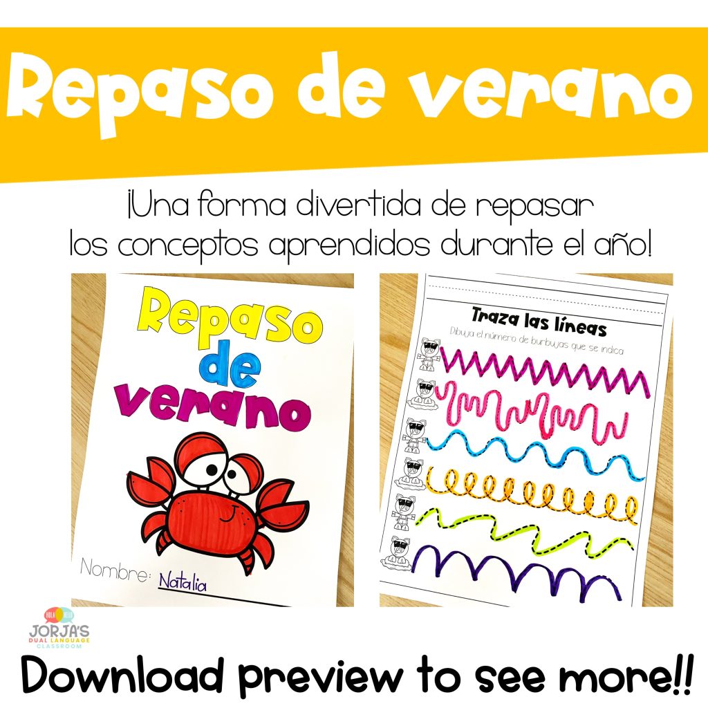 Repaso de kinder verano Kinder Summer Review in Spanish - Jorja's Dual ...
