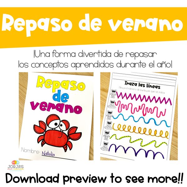 Repaso de kinder verano Kinder Summer Review in Spanish - Jorja's Dual ...