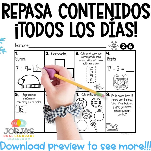 Repaso diario Primer grado en español Matemáticas - Spiral Review First ...