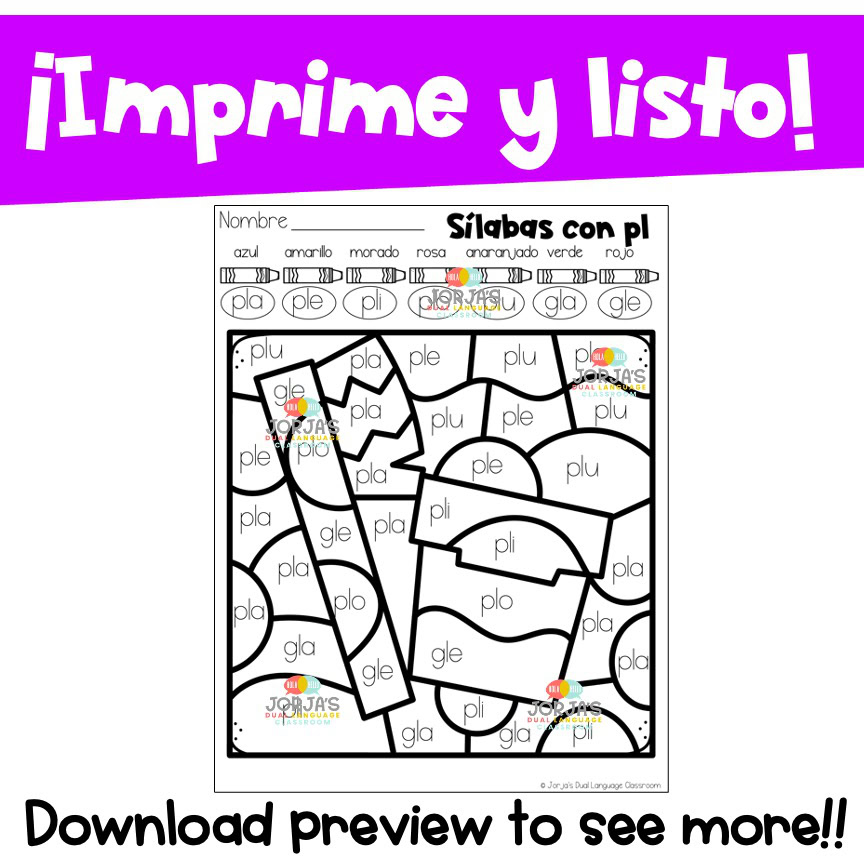 Sílabas trabadas PL pla, ple, pli, plo, plu Colorea por sílaba trabada ...