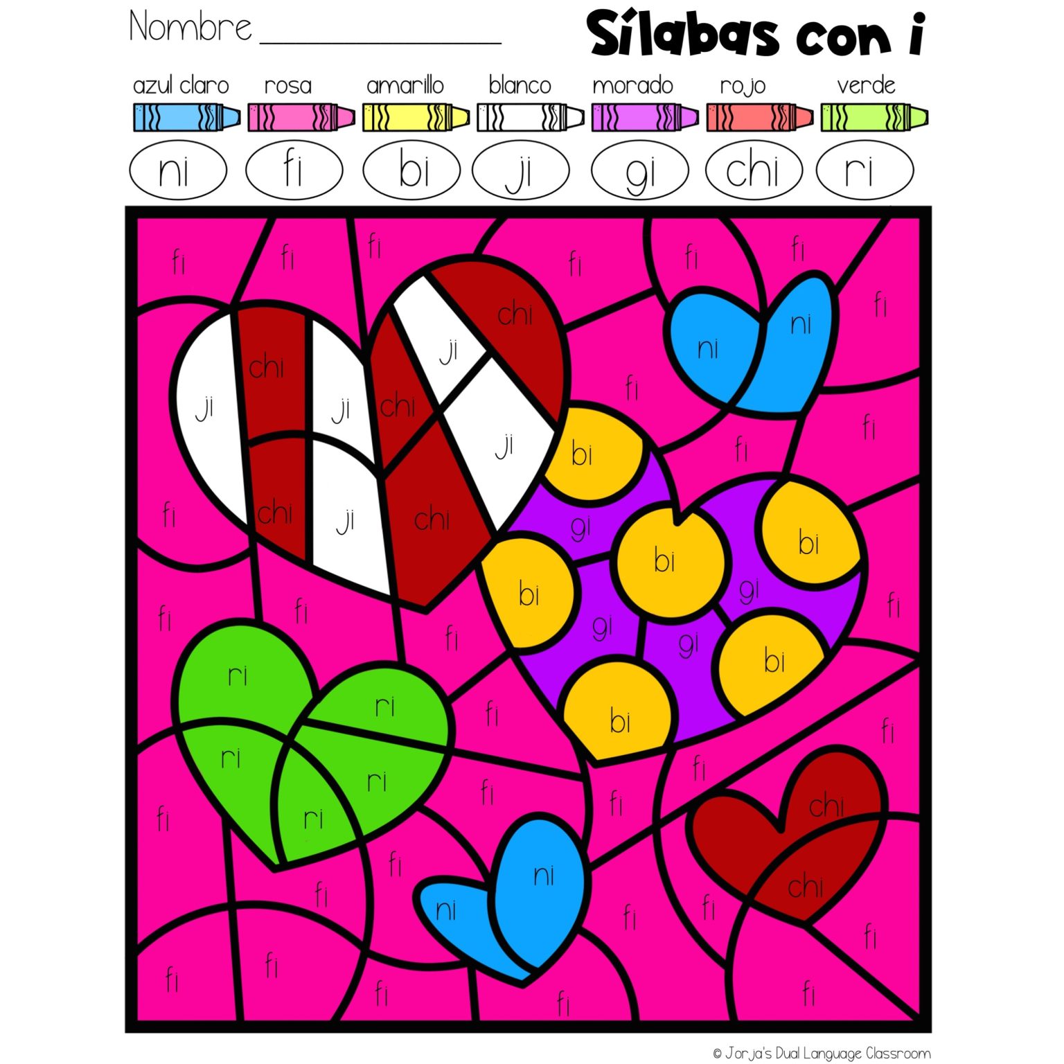 Sílabas con i Colorea por sílaba San Valentín Valentines in Spanish ...