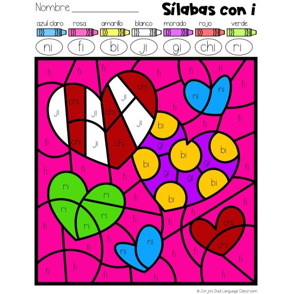Sílabas con i Colorea por sílaba San Valentín Valentines in Spanish ...