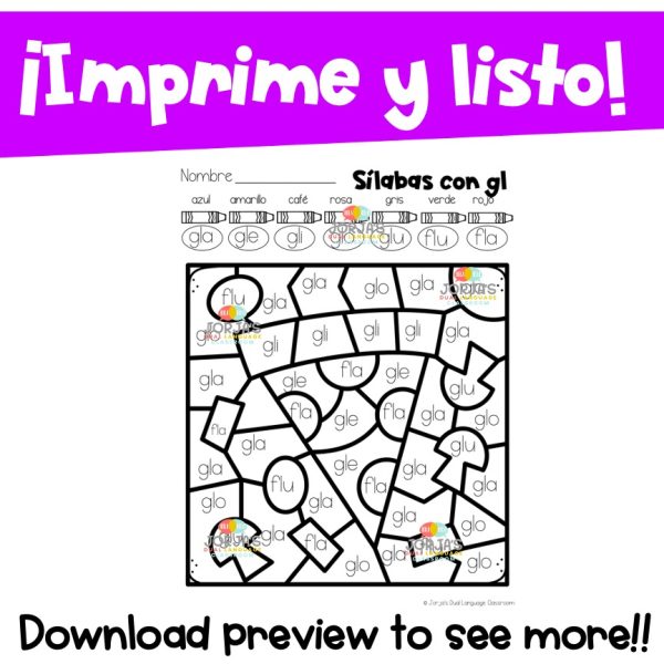 Sílabas trabadas GL Colorea por sílaba gla gle gli glo glu Actividades ...