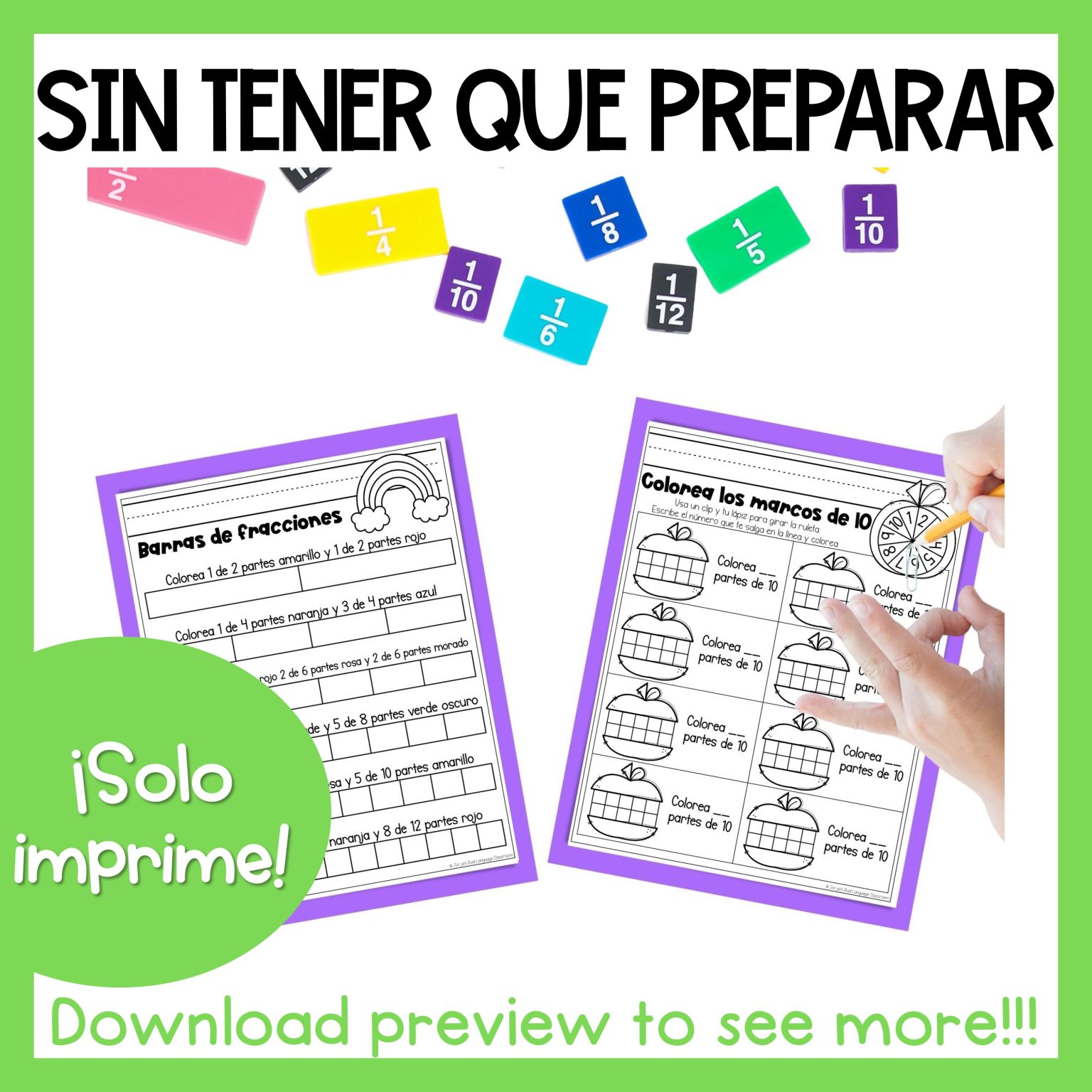 Fracciones Hojas de trabajo - Fractions in Spanish - Jorja's Dual ...