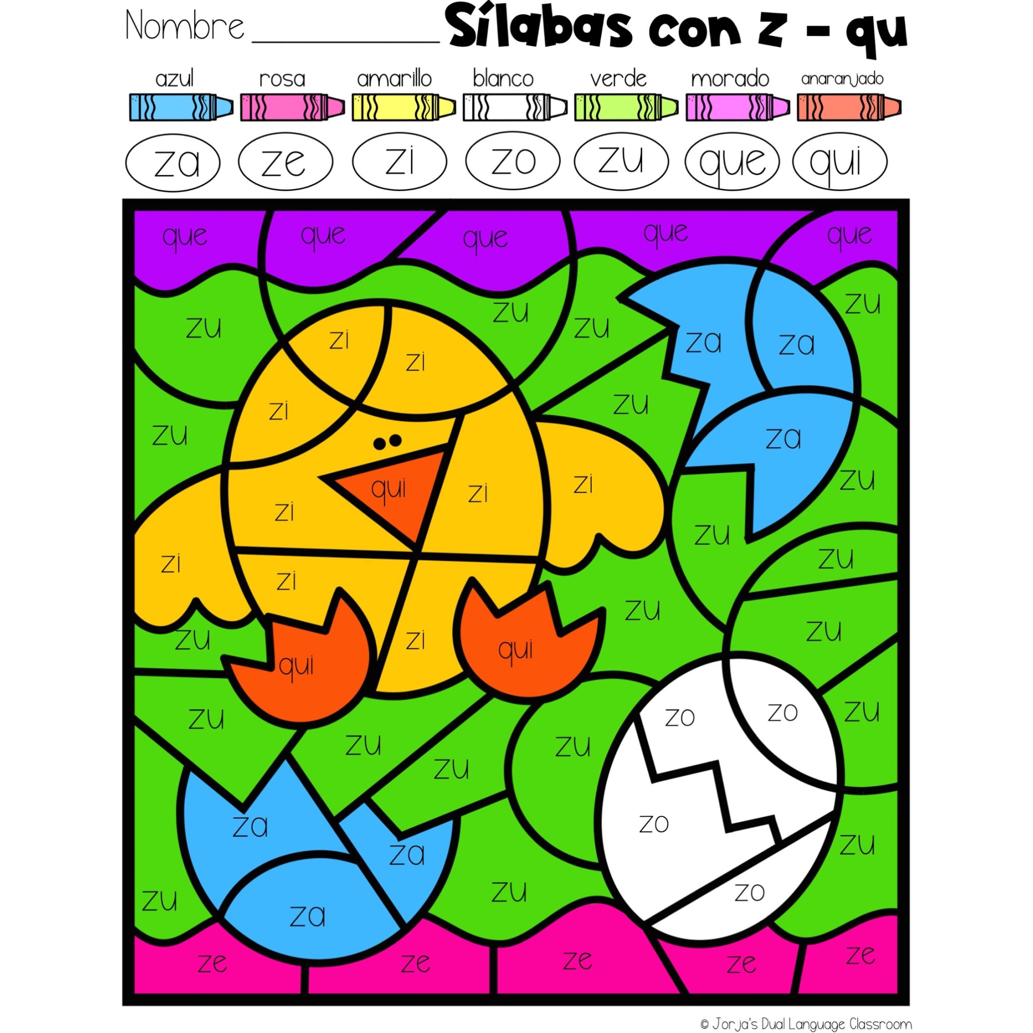 Colorea por sílaba primavera Hojas de trabajo Spring in Spanish ...
