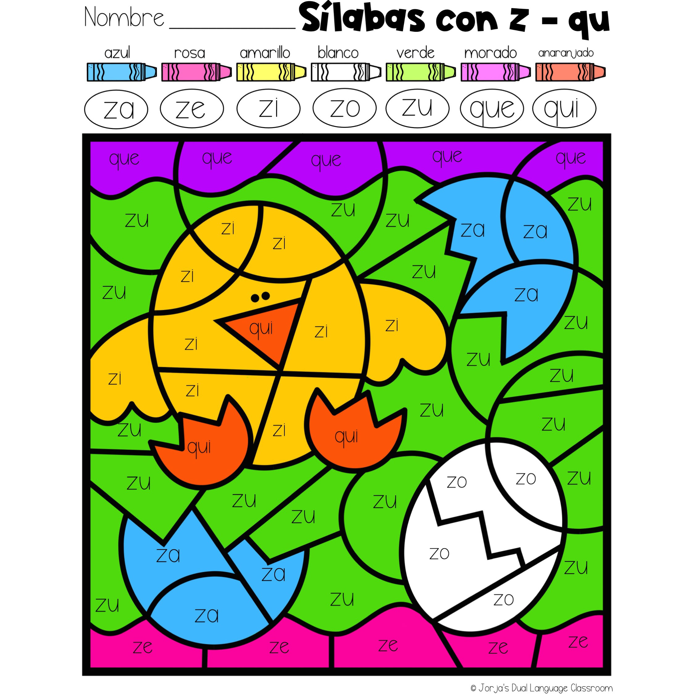Colorea por sílaba primavera Hojas de trabajo Spring in Spanish ...