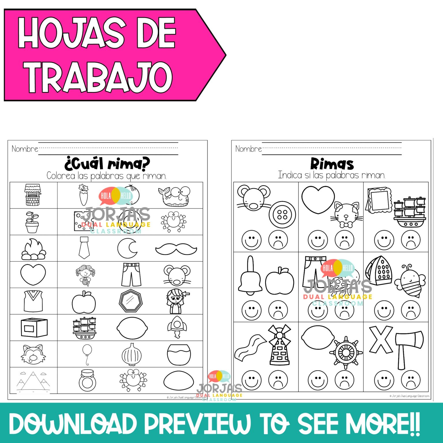 Rimas Hojas de trabajo y actividades Rhyming Unit in Spanish - Jorja's ...