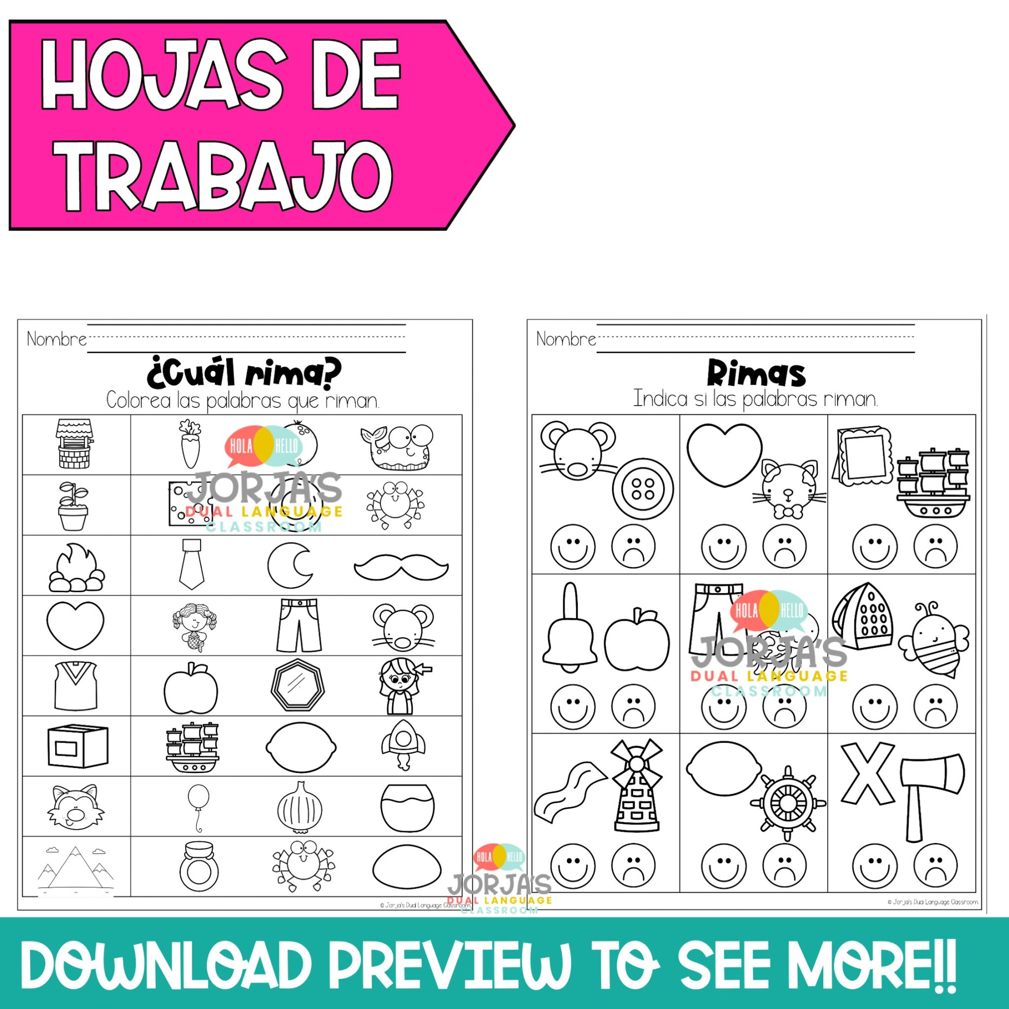 Rimas Hojas de trabajo y actividades Rhyming Unit in Spanish - Jorja's ...
