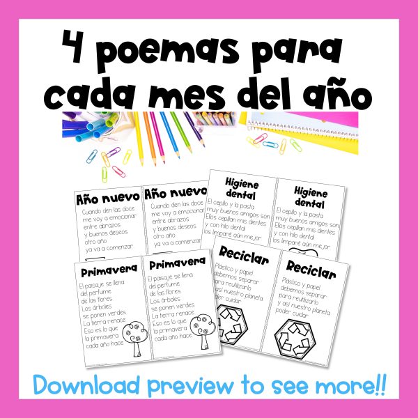 Poemas poesía para cada mes Poems Poetry in Spanish Seasonal and ...