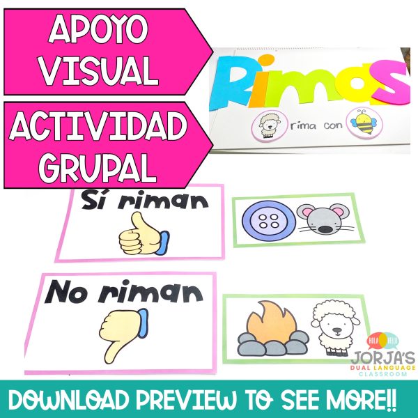 Rimas Hojas de trabajo y actividades Rhyming Unit in Spanish - Jorja's ...