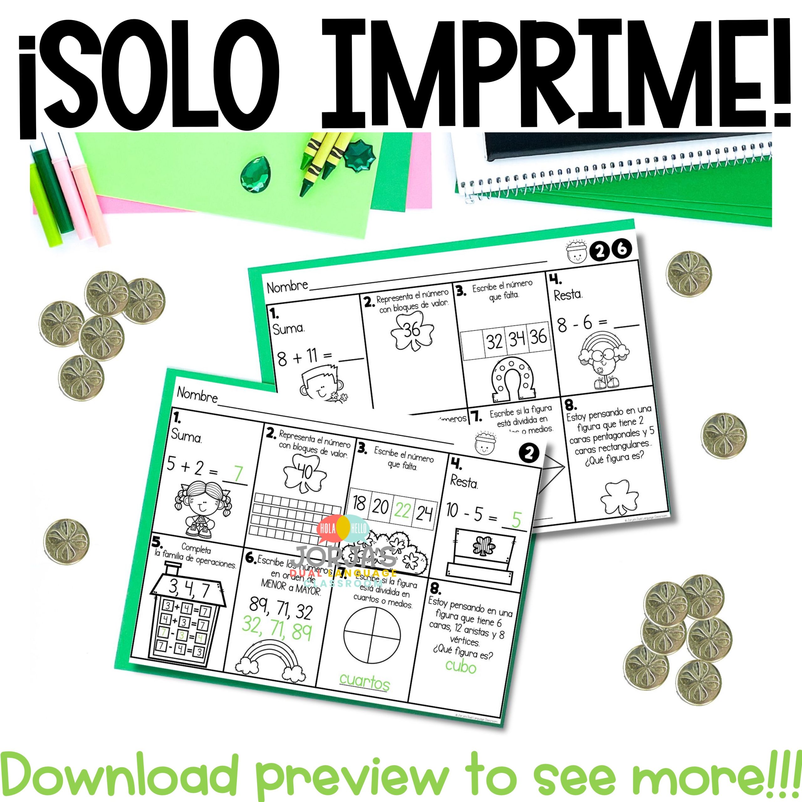 Repaso diario Primer grado español 1st Spanish Spiral Review MARZO ...