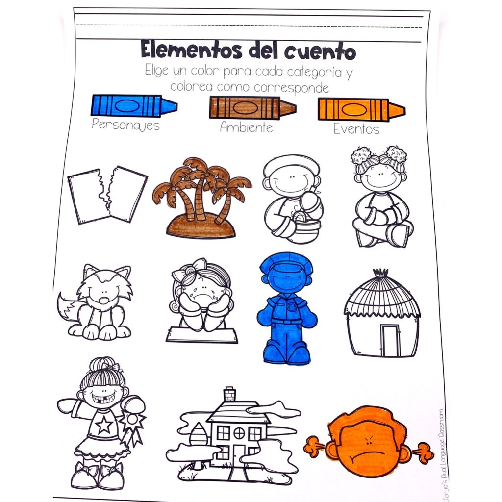 Elementos del cuento Actividades Hojas de trabajo Story Elements in ...