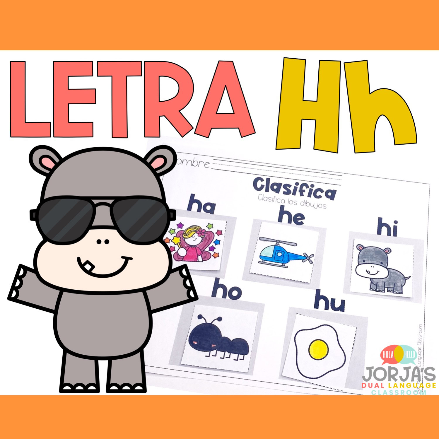 Letra h Sílabas con ha he hi ho hu Actividades hojas de trabajo Letter H Spanish - Jorja's Dual ...