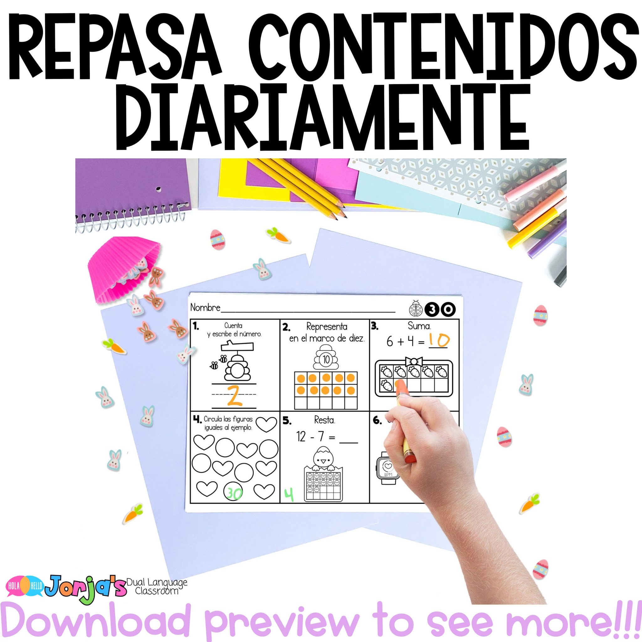 Repaso diario de matemáticas kinder abril Kindergarten Math in Spanish ...