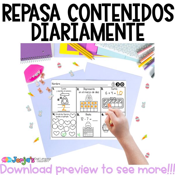 Repaso diario de matemáticas kinder abril Kindergarten Math in Spanish ...
