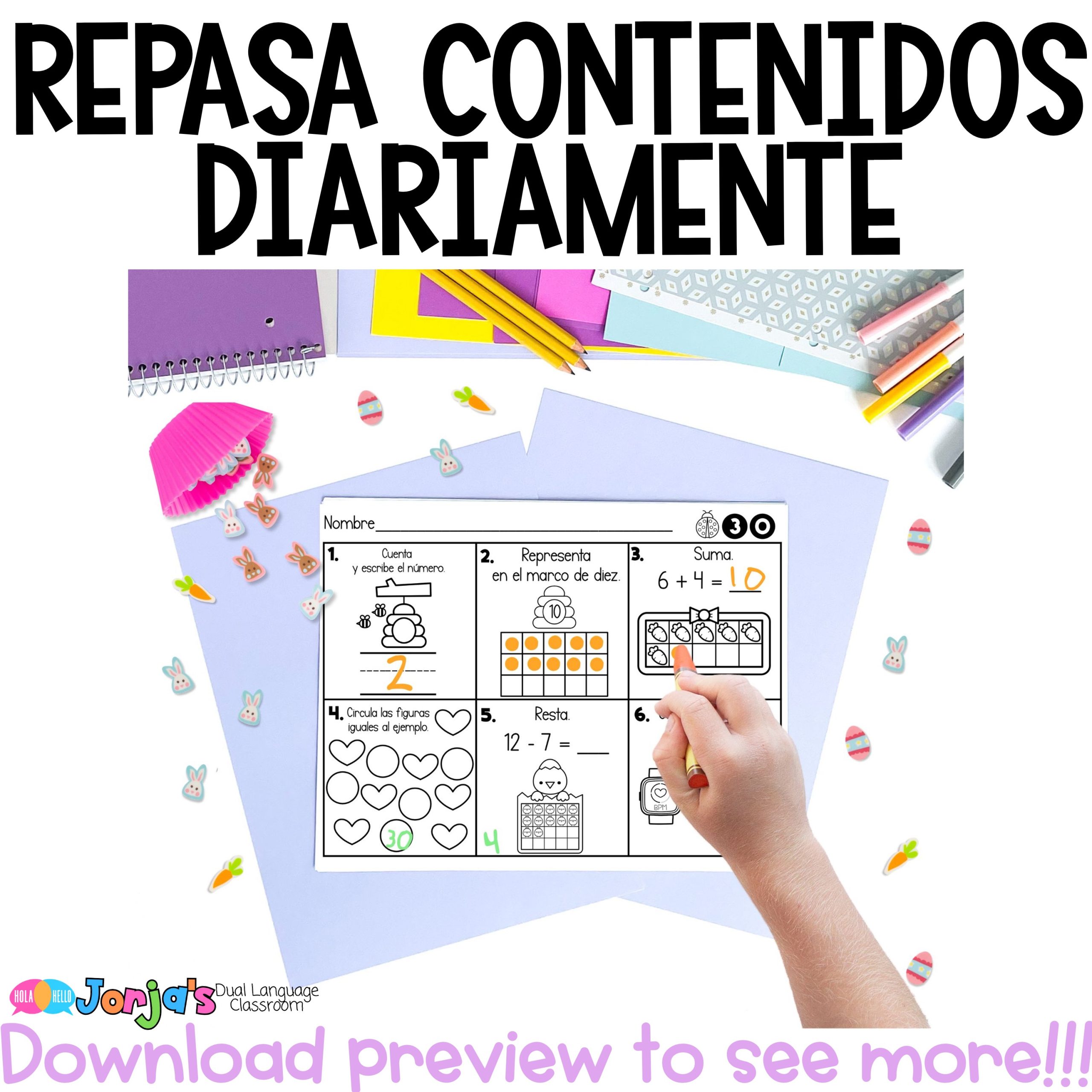 Repaso diario de matemáticas kinder abril Kindergarten Math in Spanish ...