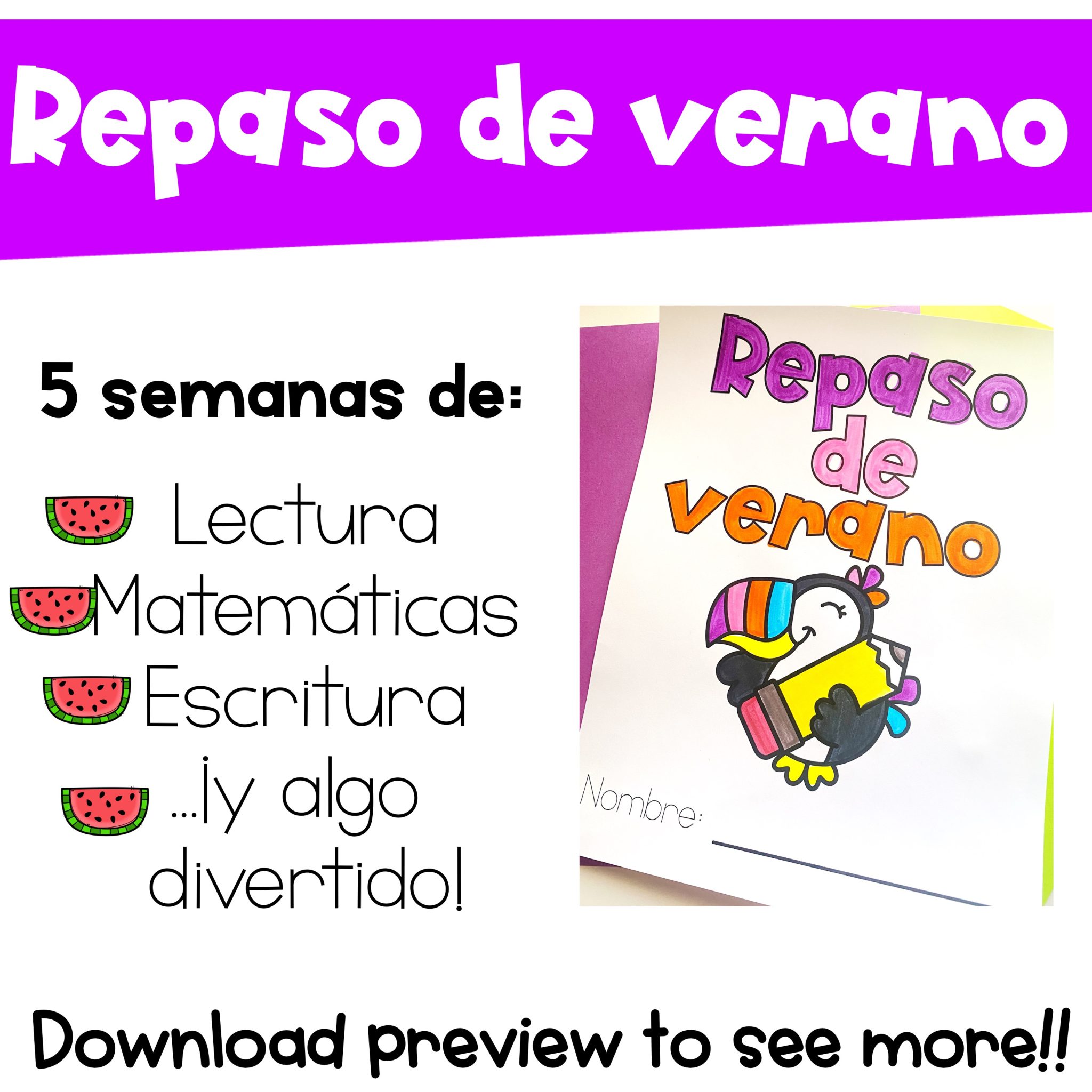 Repaso de verano PRIMERO Summer Review in Spanish First Grade - Jorja's ...
