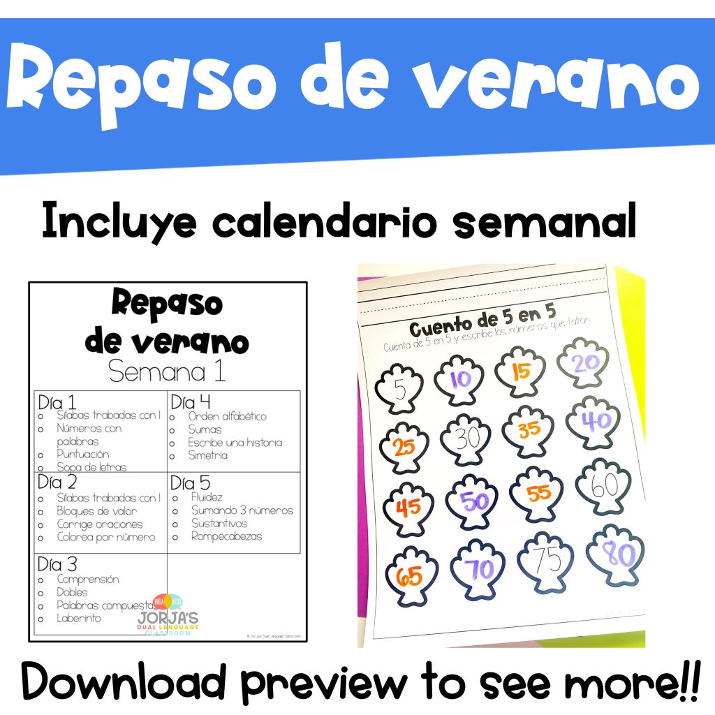 Repaso de verano PRIMERO Summer Review in Spanish First Grade - Jorja's ...