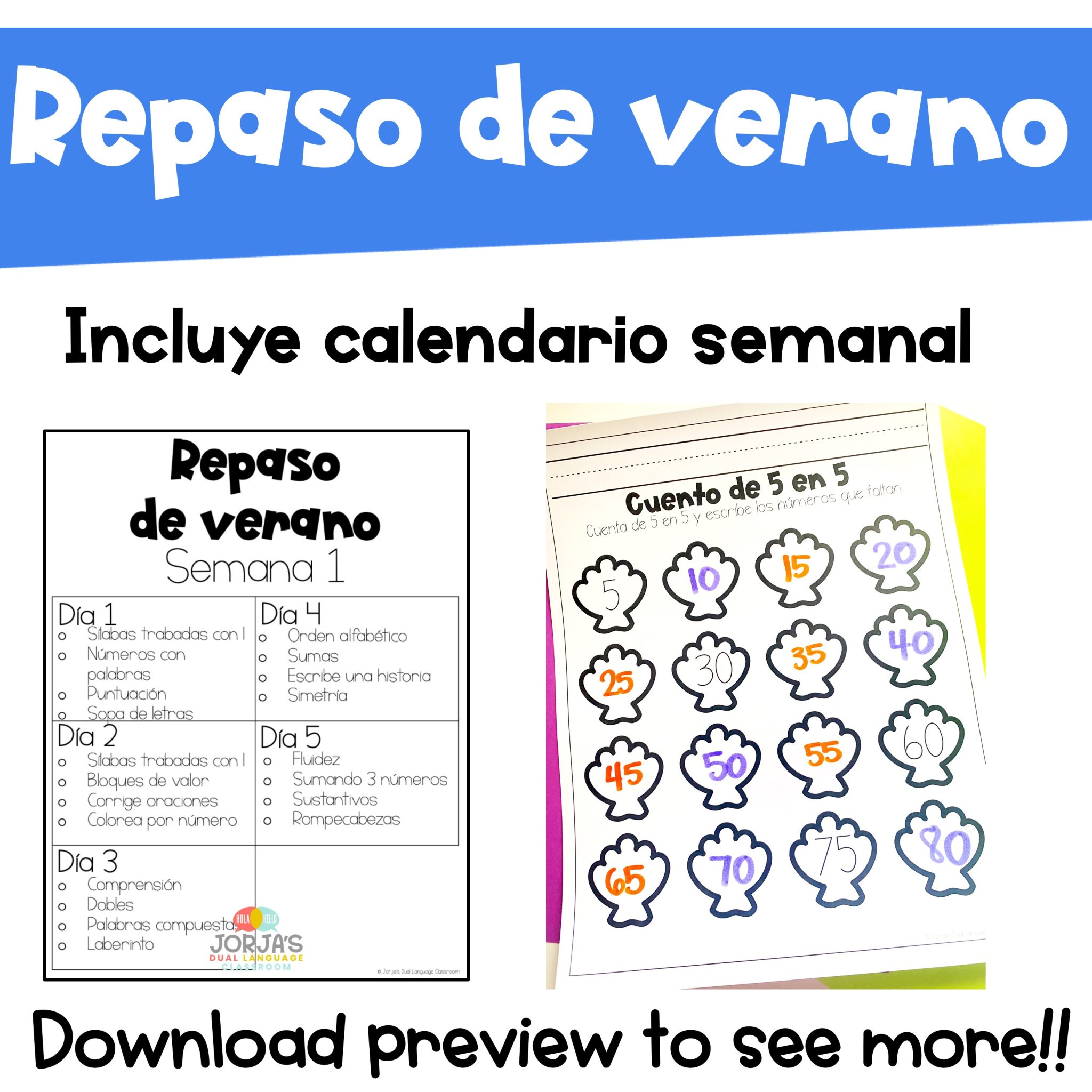 Repaso de verano PRIMERO Summer Review in Spanish First Grade - Jorja's ...