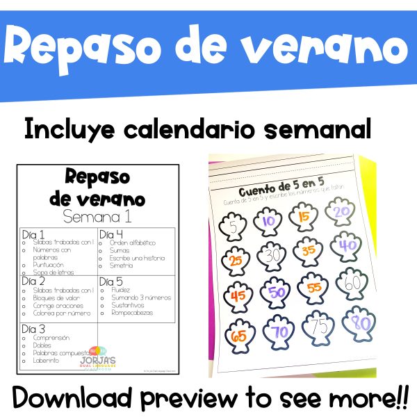 Repaso de verano PRIMERO Summer Review in Spanish First Grade - Jorja's ...