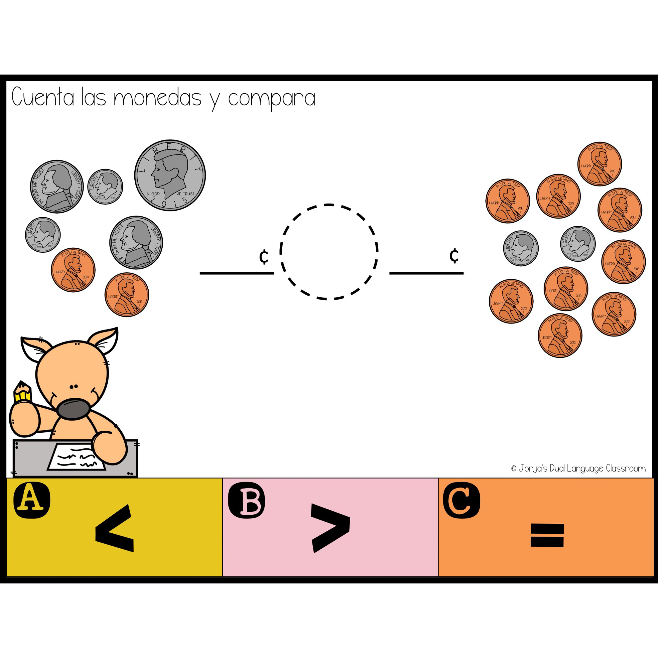 Contar monedas Comparar cantidades en español Actividades digital ...