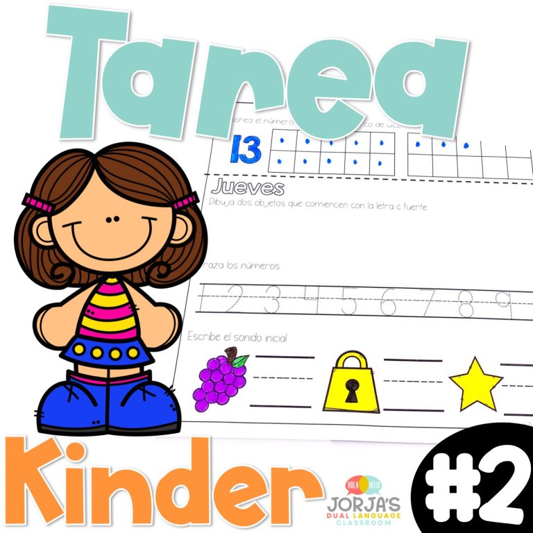 Tarea Kinder Homework Spanish for Kindergarten Set 2 - Jorja's Dual ...