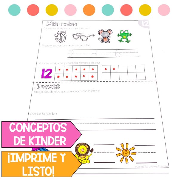 Tarea Kinder Homework Spanish for Kindergarten Set 2 - Jorja's Dual ...
