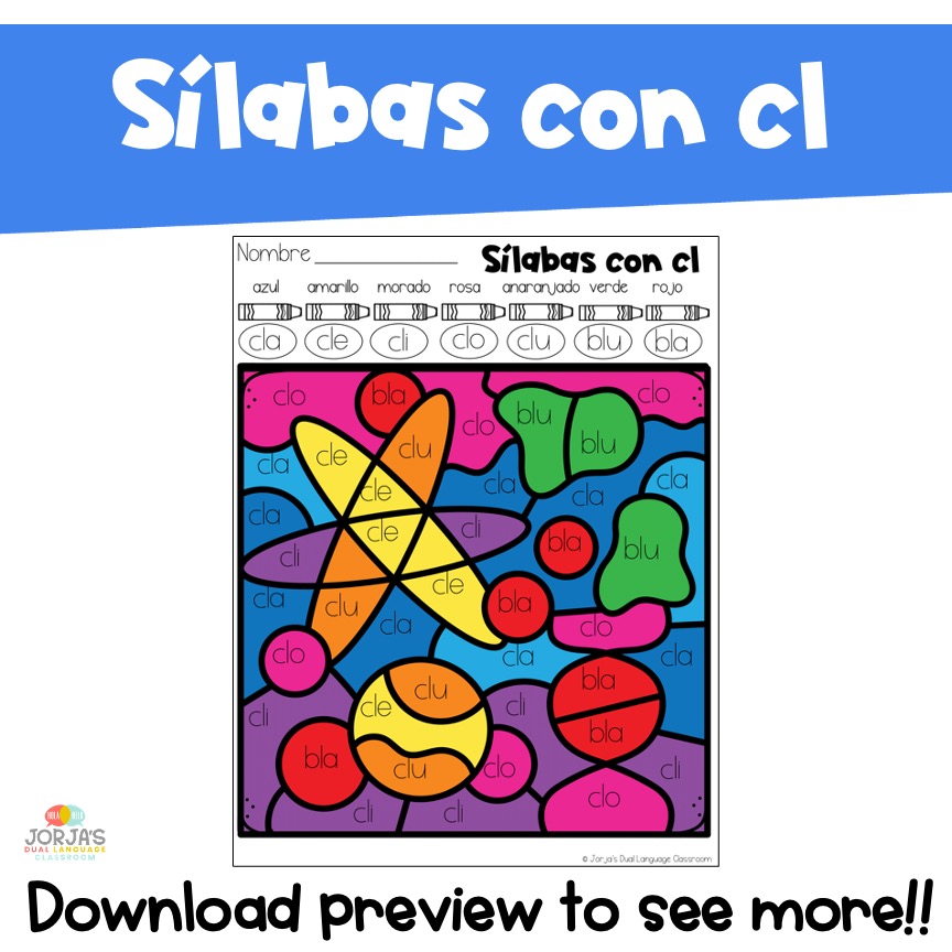 Sílabas trabadas CL Colorea por sílaba en español Color by syllable in ...