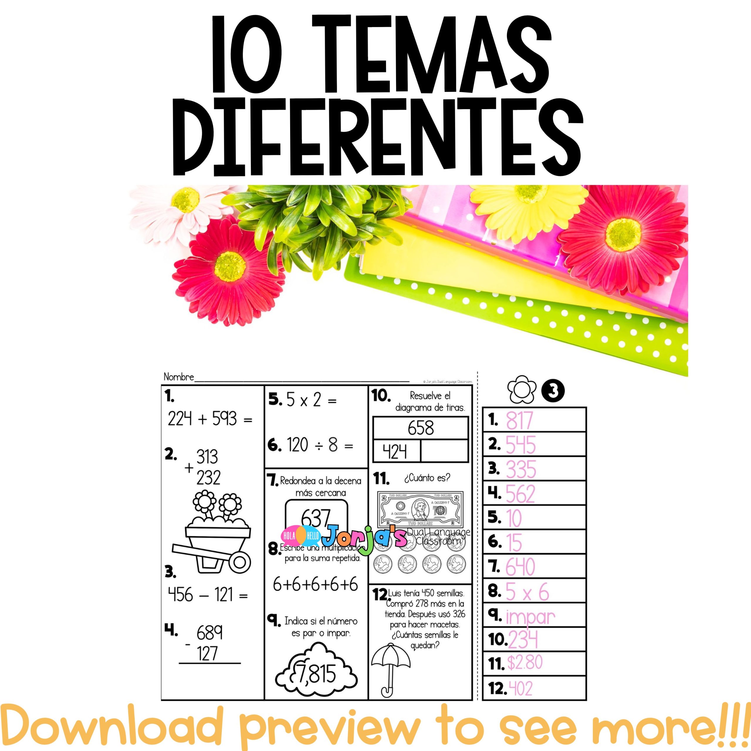 Repaso Diario Tercero Mayo en español Actividades matemáticas diarias ...