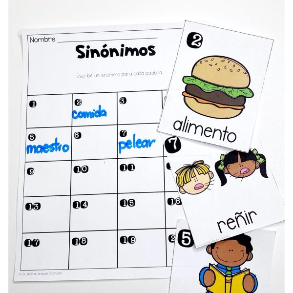 Sinónimos Actividades y Hojas de trabajo español Synonyms in Spanish ...