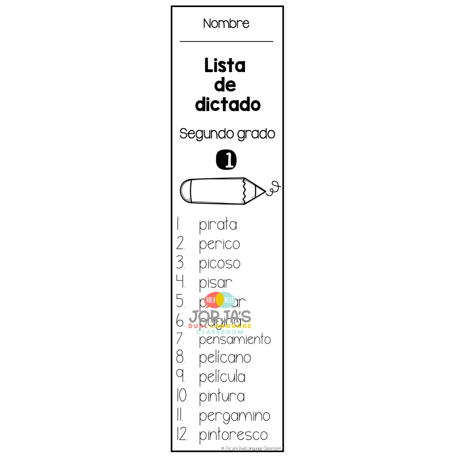 Ortografía Dictado Segundo Grado en español Spelling List Spanish ...
