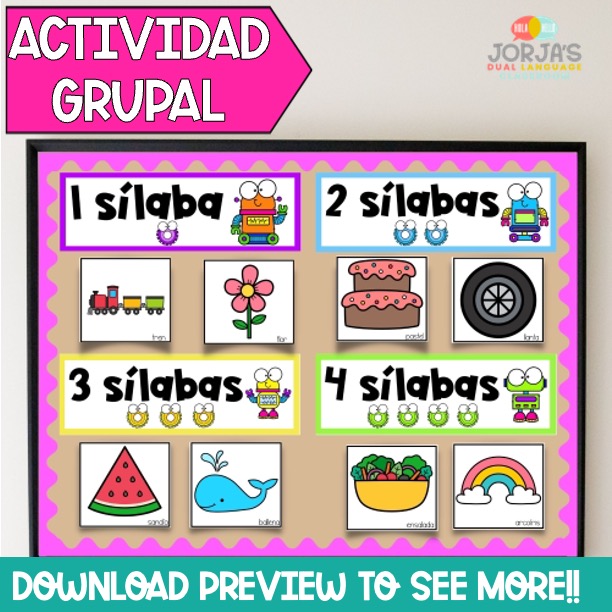 Contar sílabas Actividades y Hojas de trabajo Counting Syllables in ...