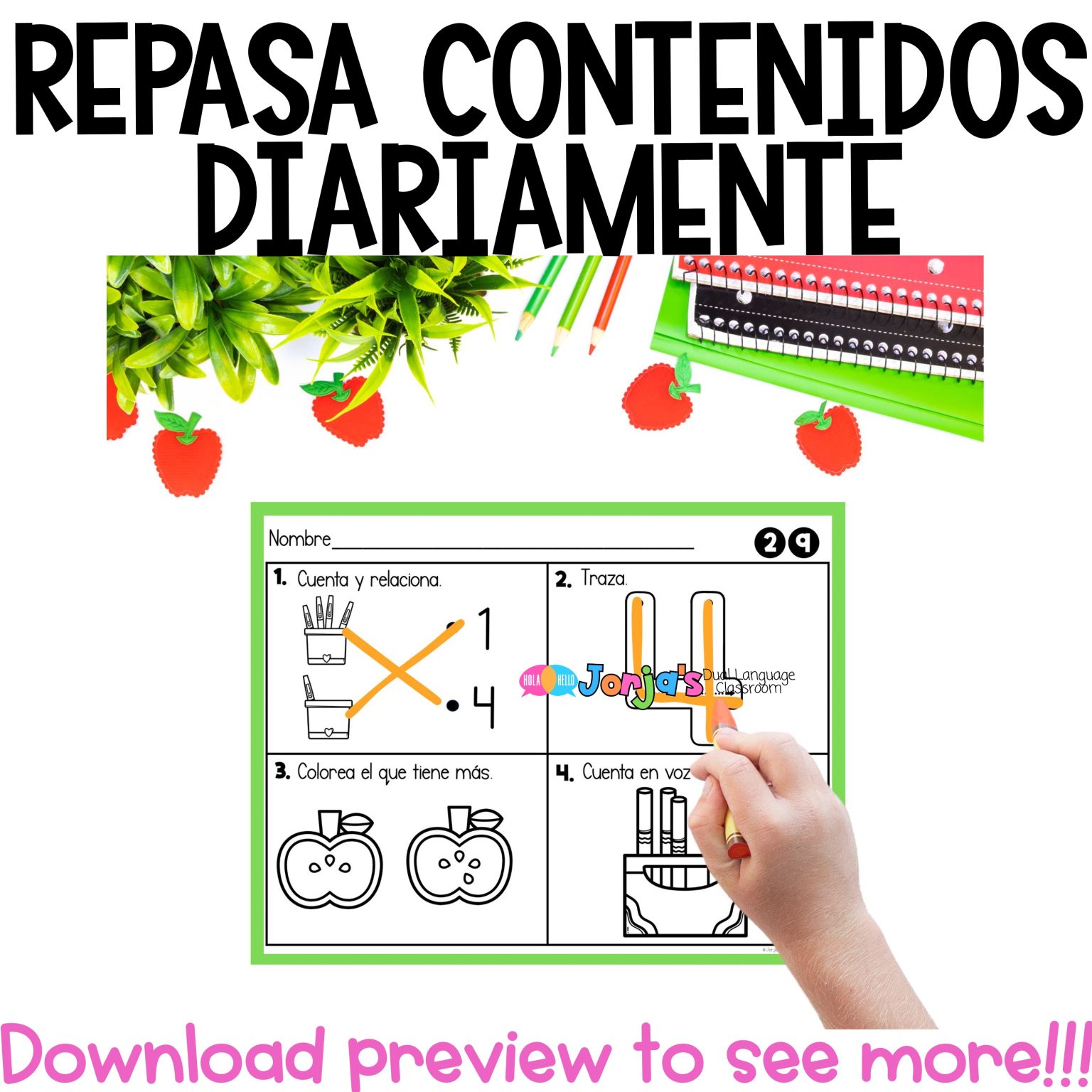 Repaso diario matemáticas KINDER Spiral Review Math Kinder in Spanish ...