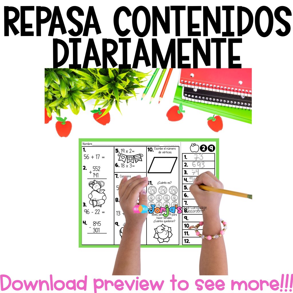 Repaso Septiembre Tercer Grado español Spiral Review Spanish Third ...