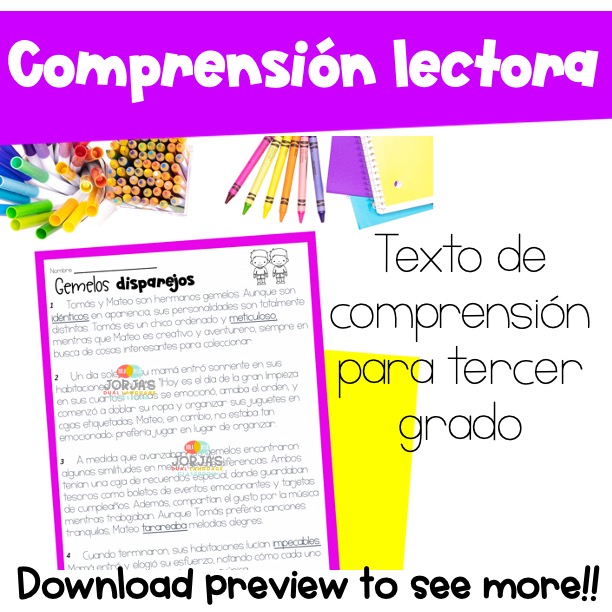 Gemelos disparejos Comprensión de lectura tercer grado 3rd Grade ...