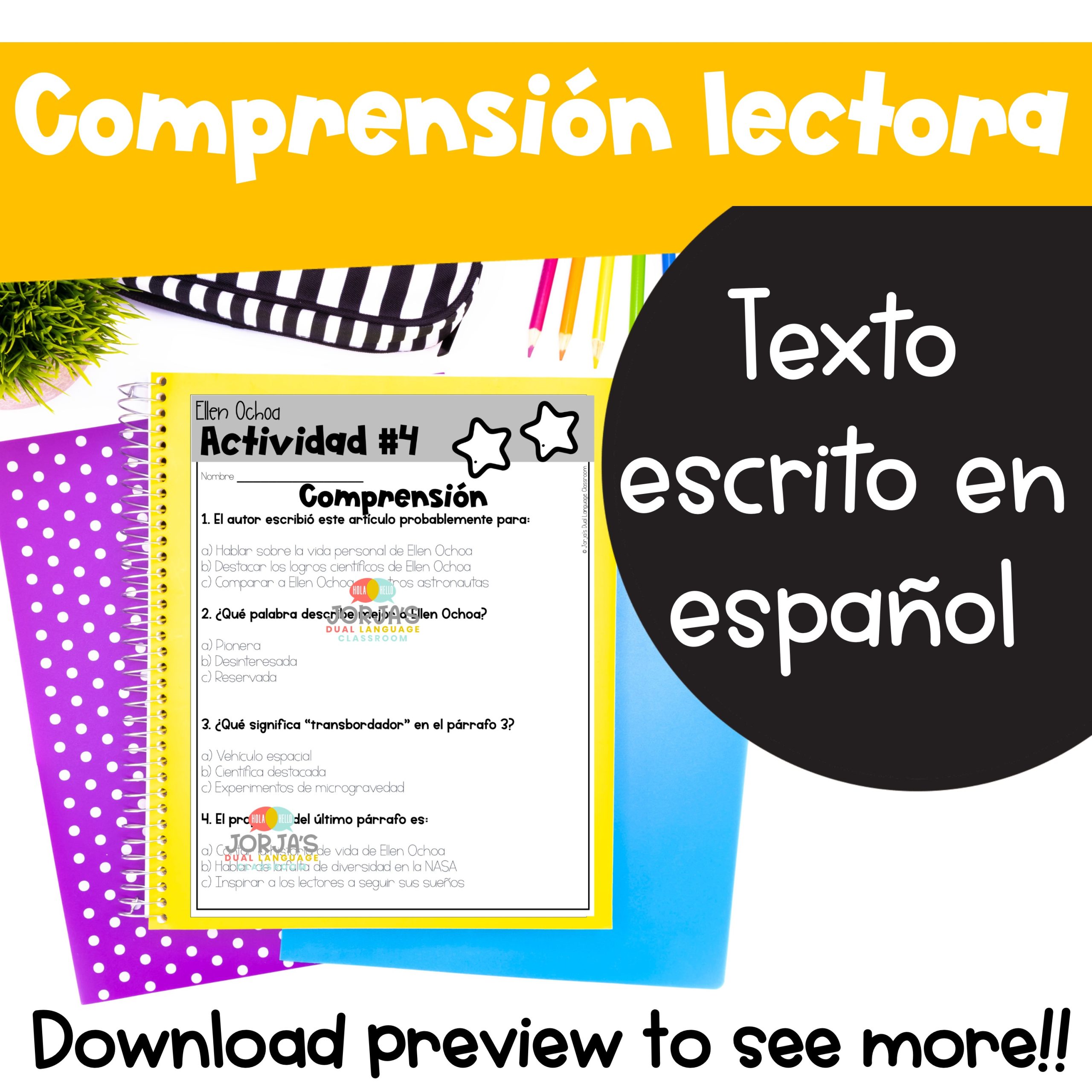 Ellen Ochoa Reading Comprehension in Spanish Third Grade Lectura de ...