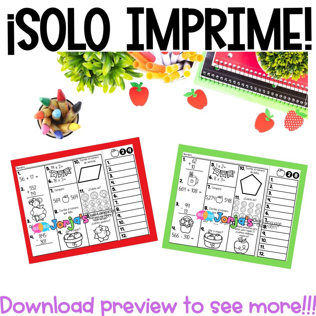 Repaso Septiembre Tercer Grado español Spiral Review Spanish Third ...