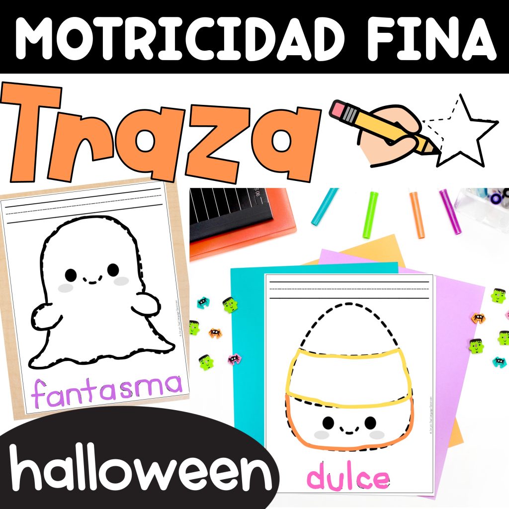 Motricidad fina Traza Ejercicios Halloween in Spanish Fine Motor skills ...
