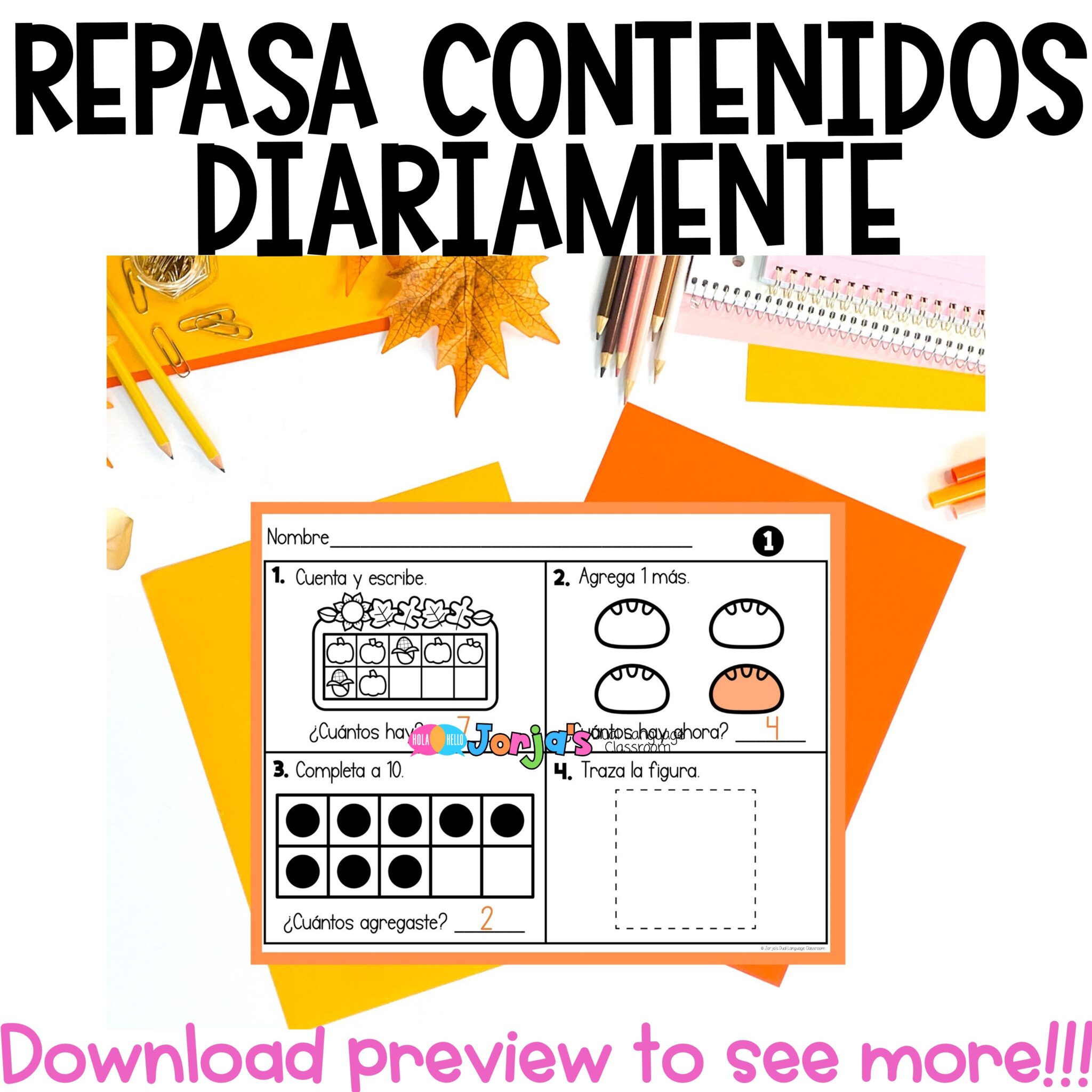 Repaso diario Kinder Matemáticas Noviembre Spiral Math in Spanish ...