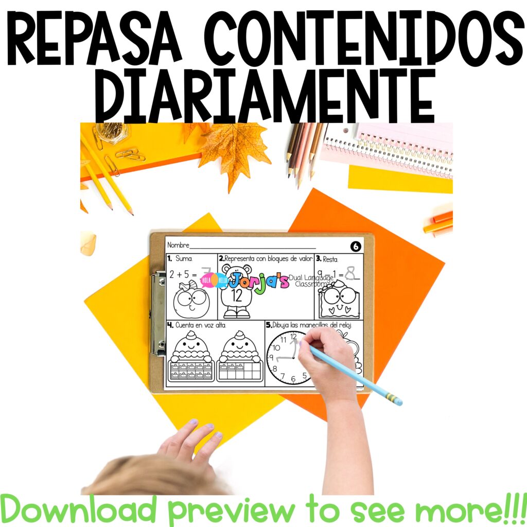 Repaso diario 1er grado matemáticas Math Spiral Review 1st Grade ...