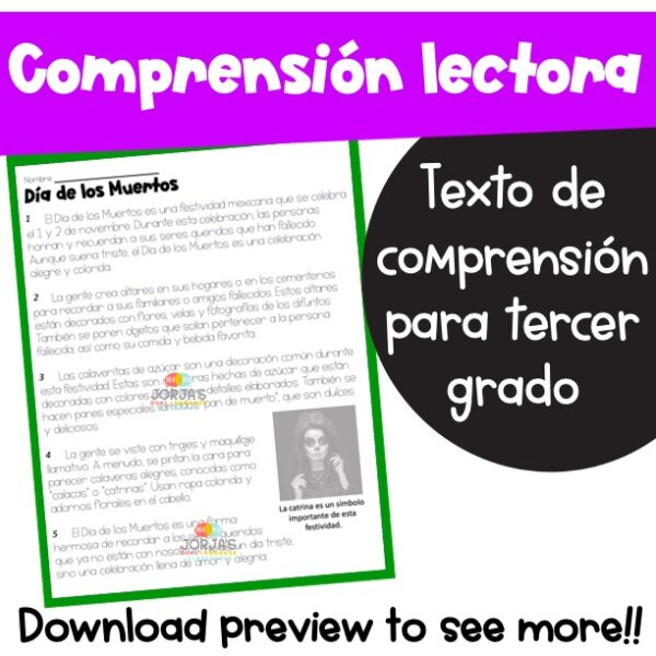 Día de los muertos Comprensión lectora para tercer grado Day of the ...