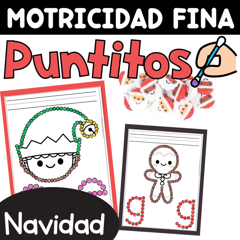 Motricidad fina Puntitos Swab Ejercicios Navidad Christmas in Spanish ...