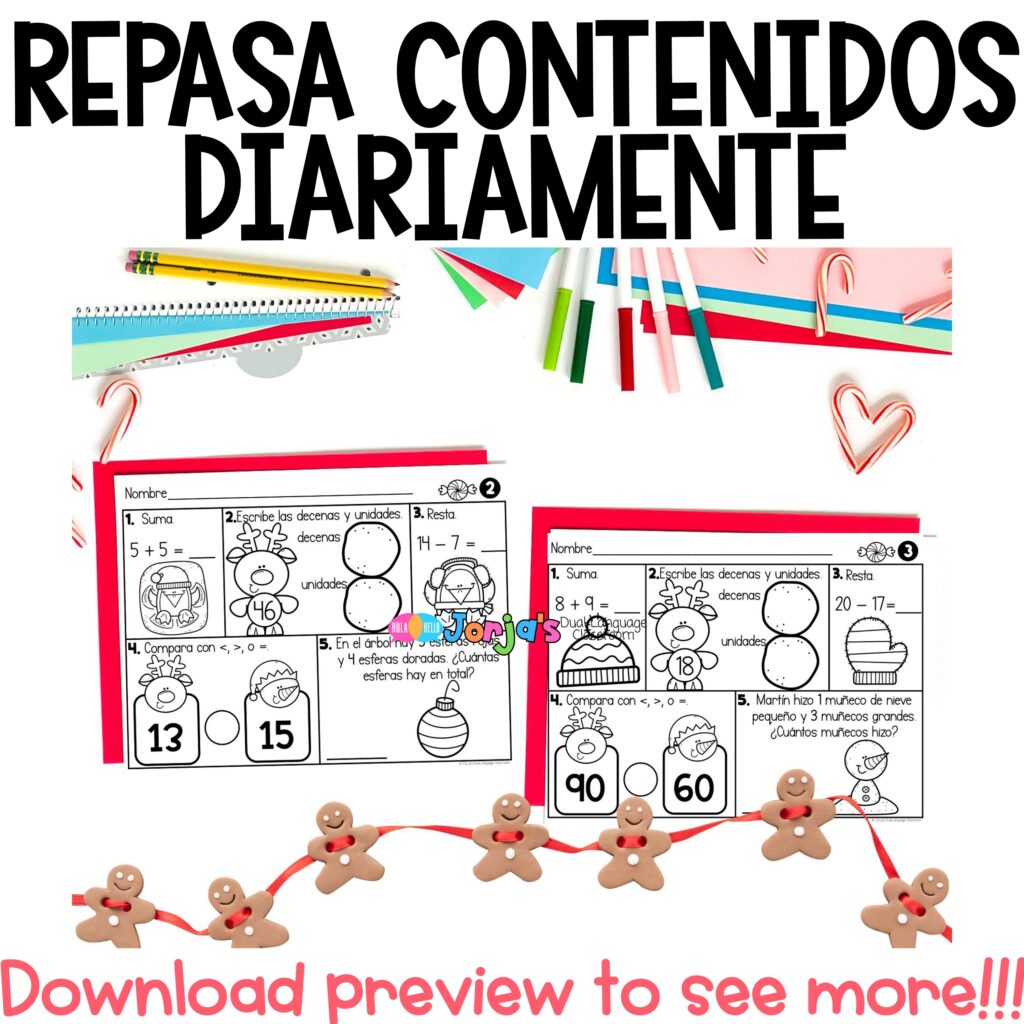 Repaso diario de matemáticas PRIMER GRADO Diciembre Math Review in ...