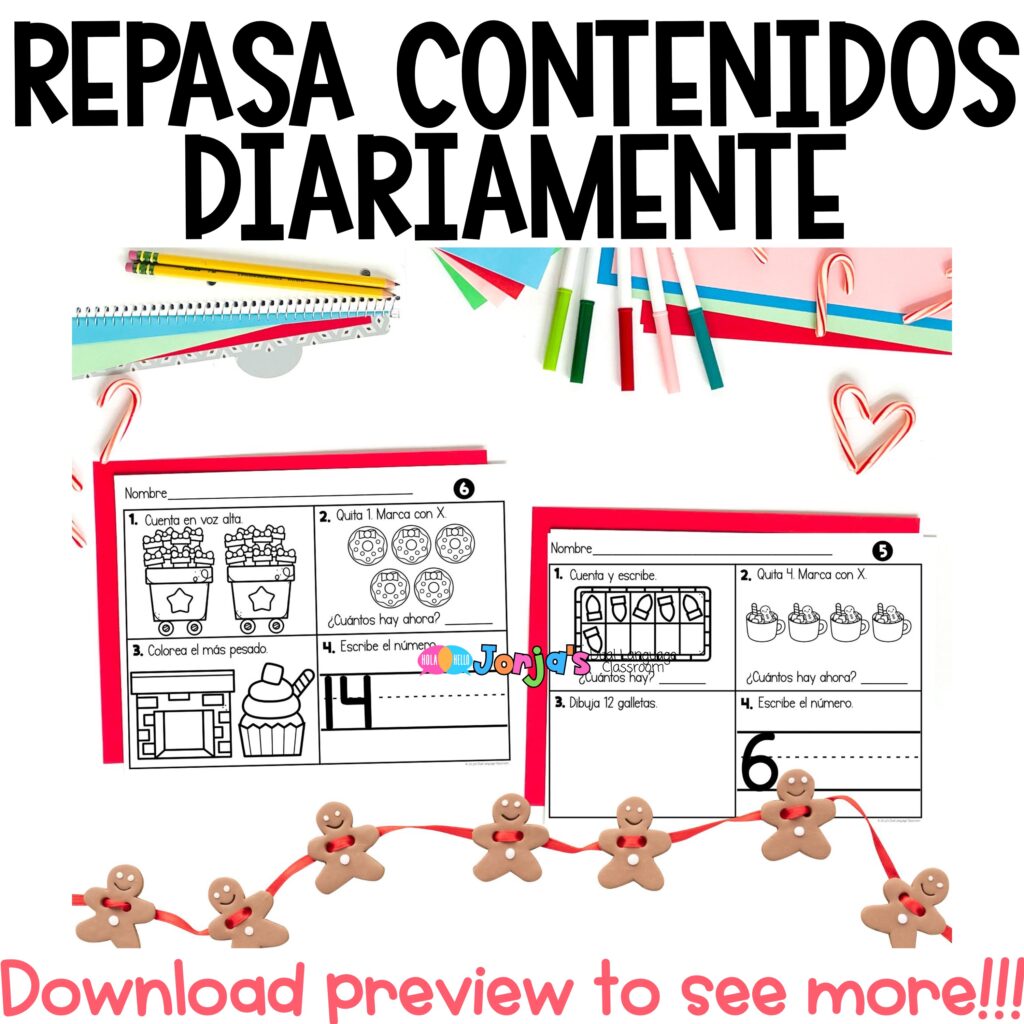 Repaso diario KINDER Diciembre matemáticas Kinder Review in Spanish ...
