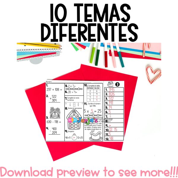 Repaso diario TERCER GRADO Diciembre en español Math Review in Spanish ...