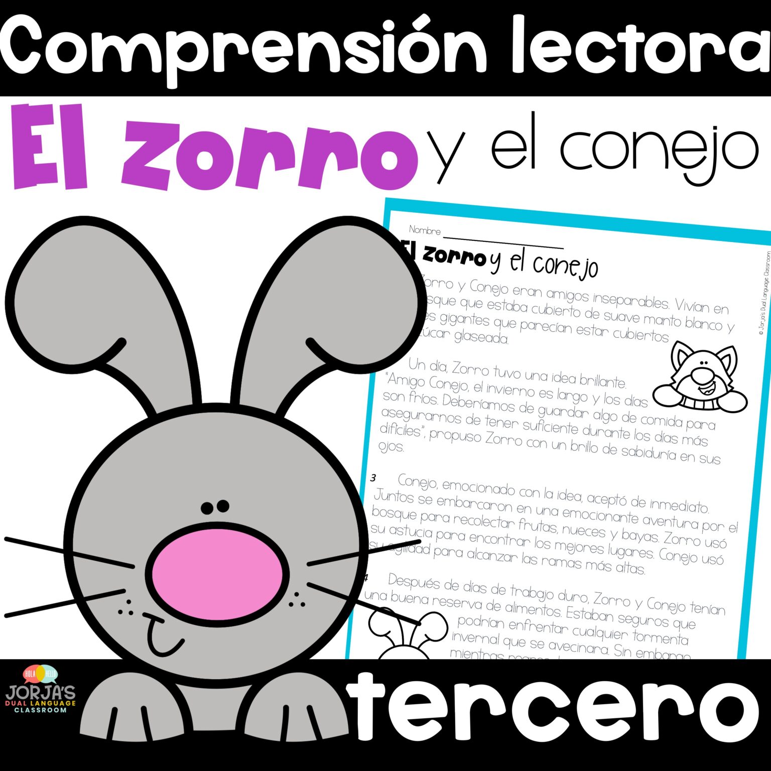 El zorro y el conejo FÁBULA Compresión lectora tercer grado Fable in ...