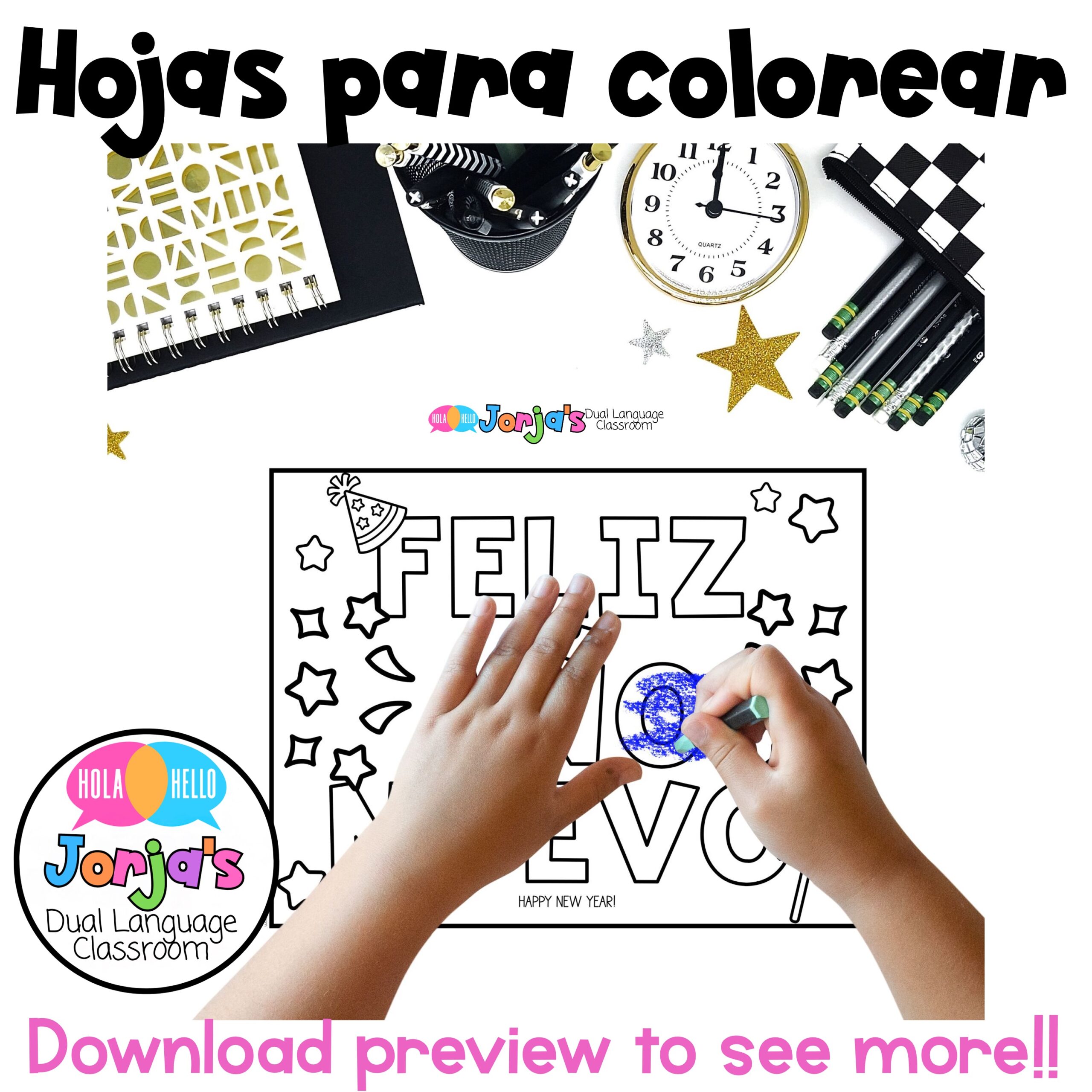 Coloring Pages Año Nuevo New Years in Spanish para colorear - Jorja's ...